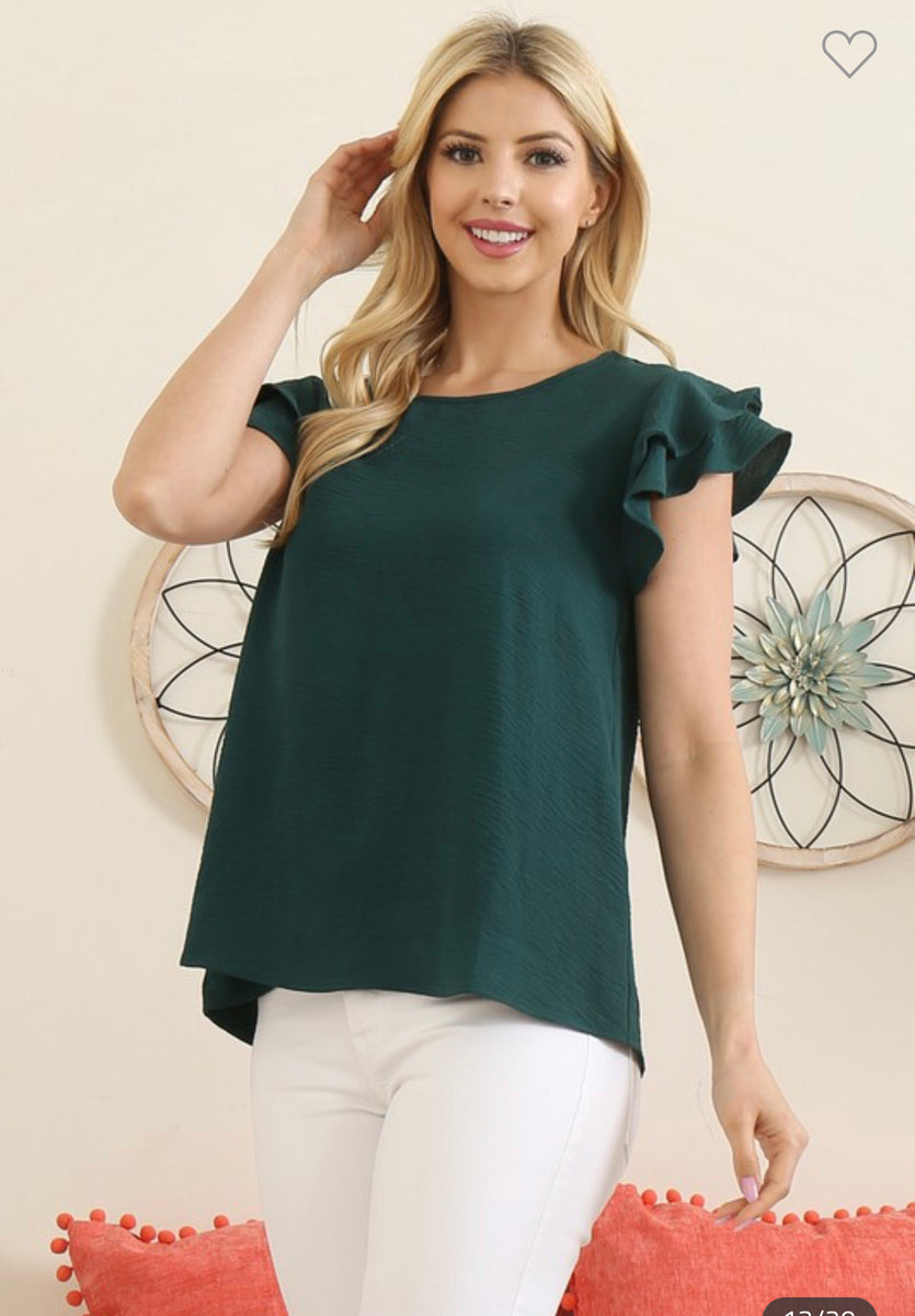 Hunter Green Ruffled Sleeve Top – Freedom Coastal